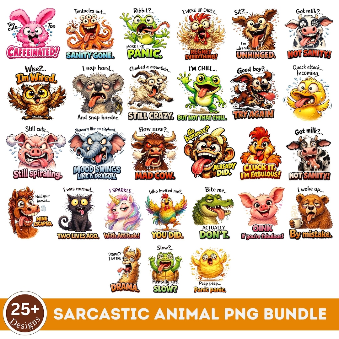 Sarcastic Png Bundle, Snarky Animal Png Bundle, Funny Animal Saying ...