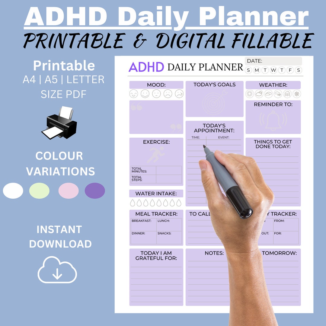 ADHD Daily Planner Printable & Editable , 2023 ADHD Planner, Adhd ...