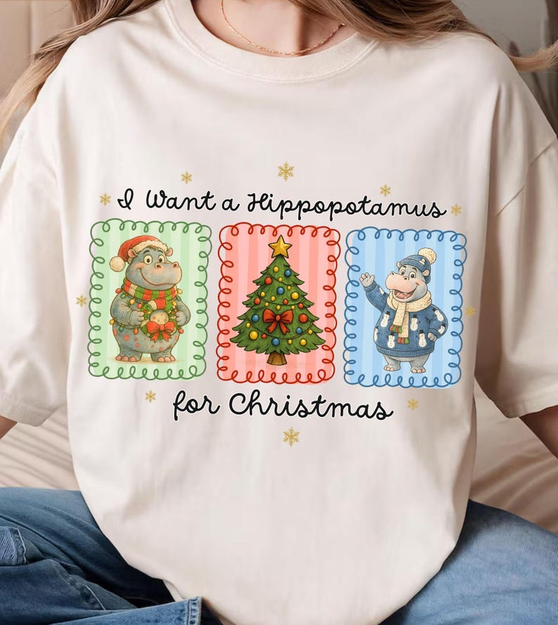 Preppy I Want A Hippopotamus PNG: Christmas Animal PNG (digital ...