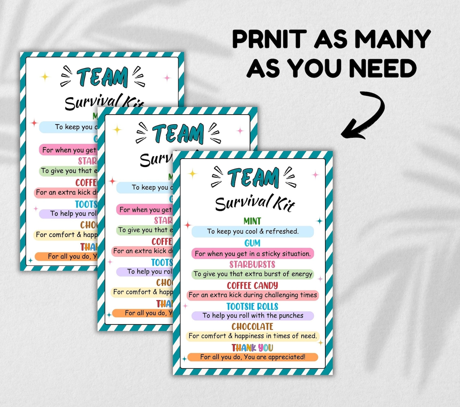 Editable Team Survival Kit Gift Tag Printable, Employee Welcome Gift ...