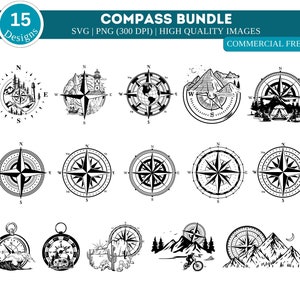 Beautiful Scenic Route Compass SVG Bundle| Camping Compas PNG Bundle ...