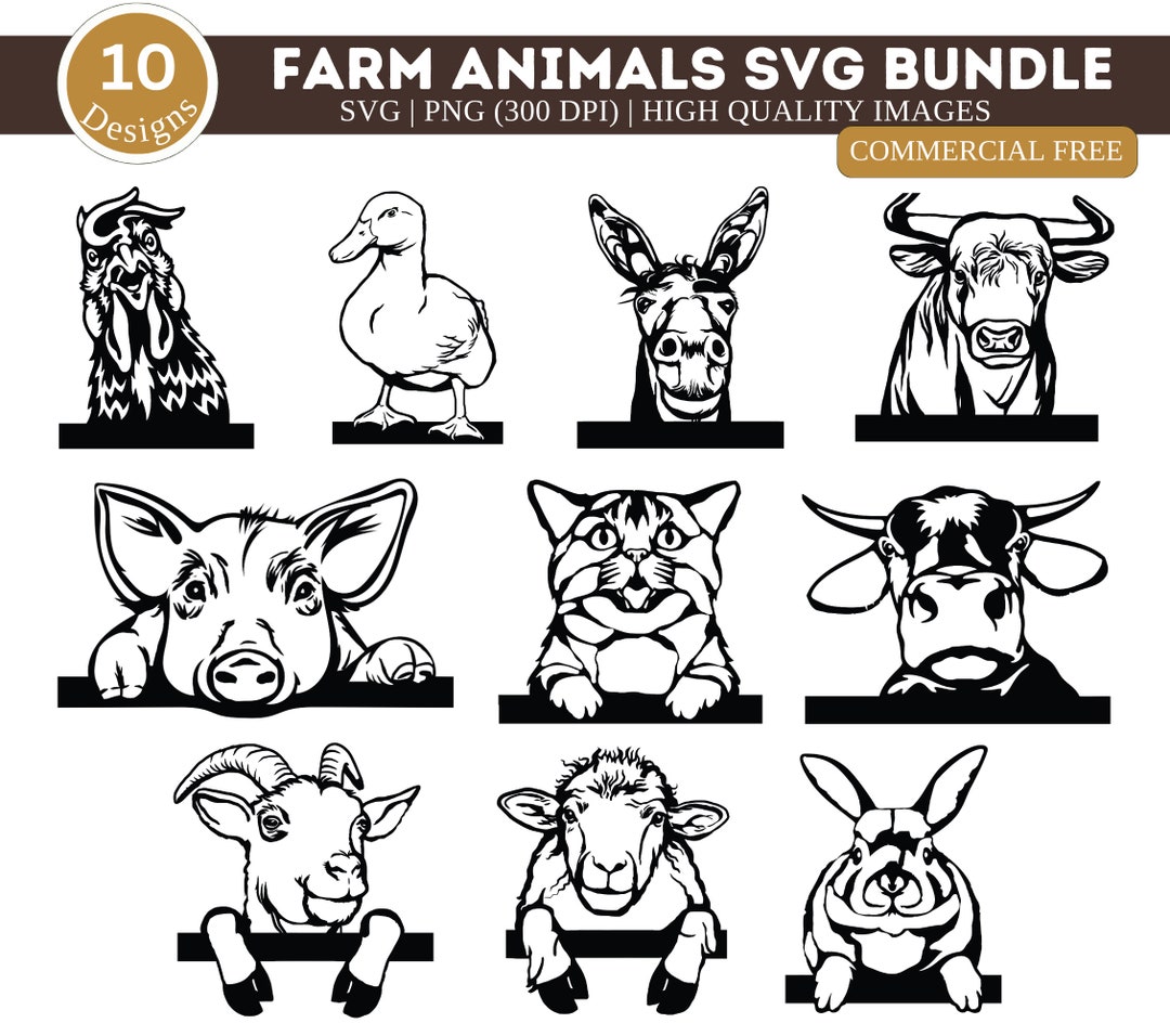 Farm Animals Peeking SVG PNG Bundle| Sheep Chicken Rooster Horse ...