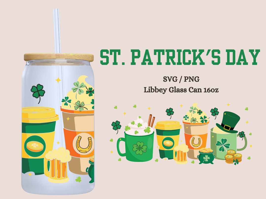 Patricks Day Coffee 16oz Glass Wrap PNG St Patrick's Day Png St Patrick ...