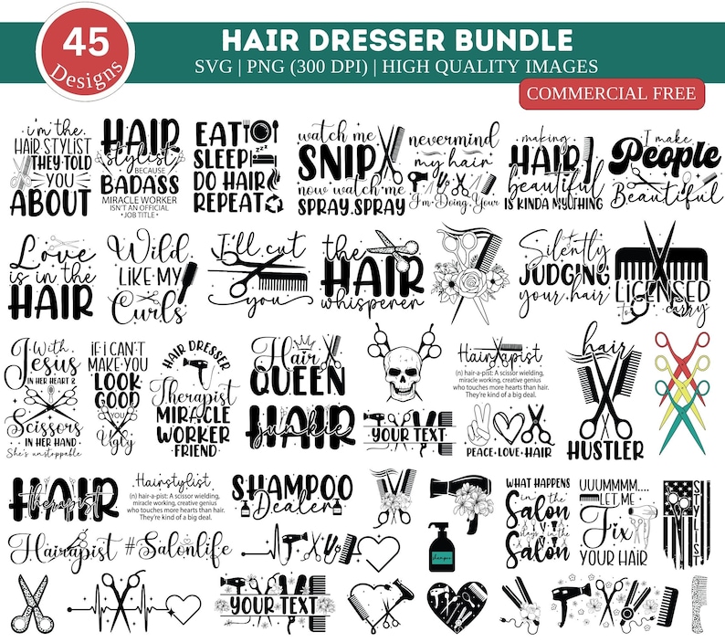 Hairdresser SVG PNG Bundle| Hairstylist Svg| Barber Tools Png| Floral ...