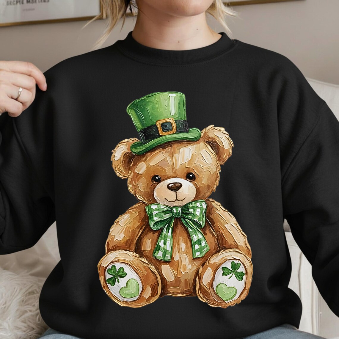 Hand Painted St Patricks Teddy Bear Png, Cute Clover Bear Png, Irish ...