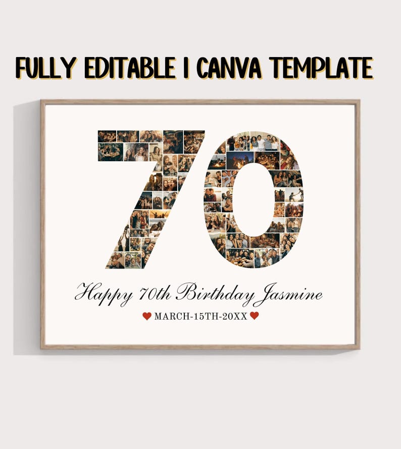 Editable 70th Birthday Photo Collage Template, Personalized 70th ...
