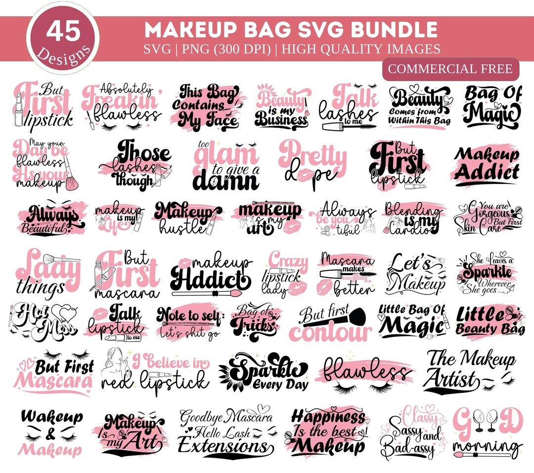 Mega Makeup Bag SVG Bundle| Makeup Bag PNG| Makeup SVG| Makeup Bag ...