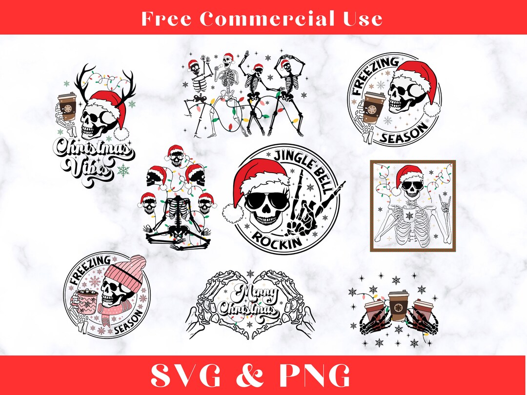 Christmas Skulls Bundle Designs SVG| Christmas Skeleton Svg| Funny ...