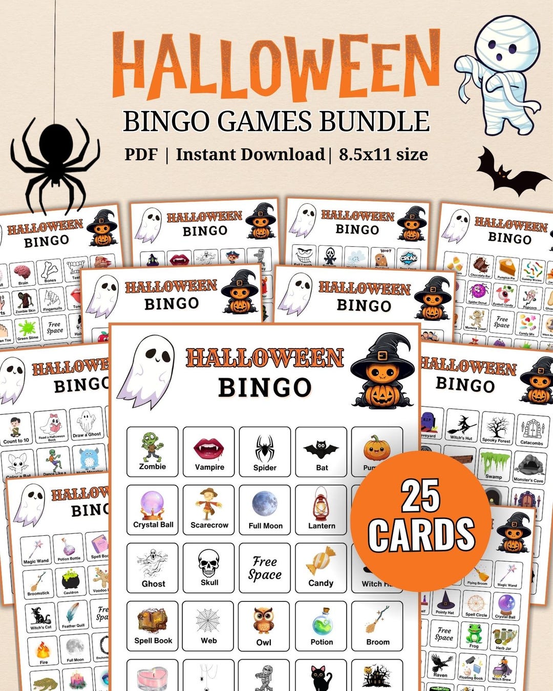 Halloween Bingo Games Bundle Printable, Halloween Party Ideas ...