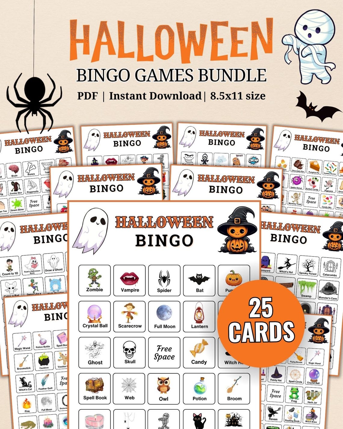 Halloween Bingo Games Bundle Printable, Halloween Party Ideas ...