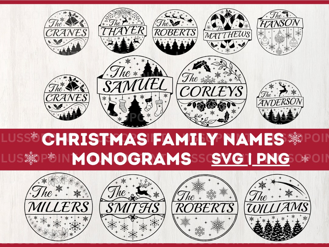 Christmas Family Name SVG Bundle- Round Christmas Family Name Sign PNG ...