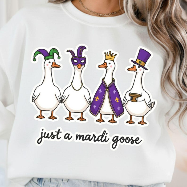 Mardi Gras Goose Png, Mask Fleur De Lis Crown Beads Silly Goose Png ...