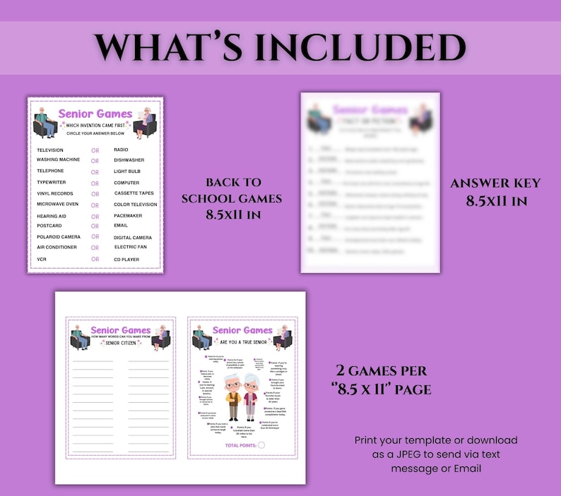 Senior Games Bundle Printable Senior Party Games Senior Riddles Brain ...