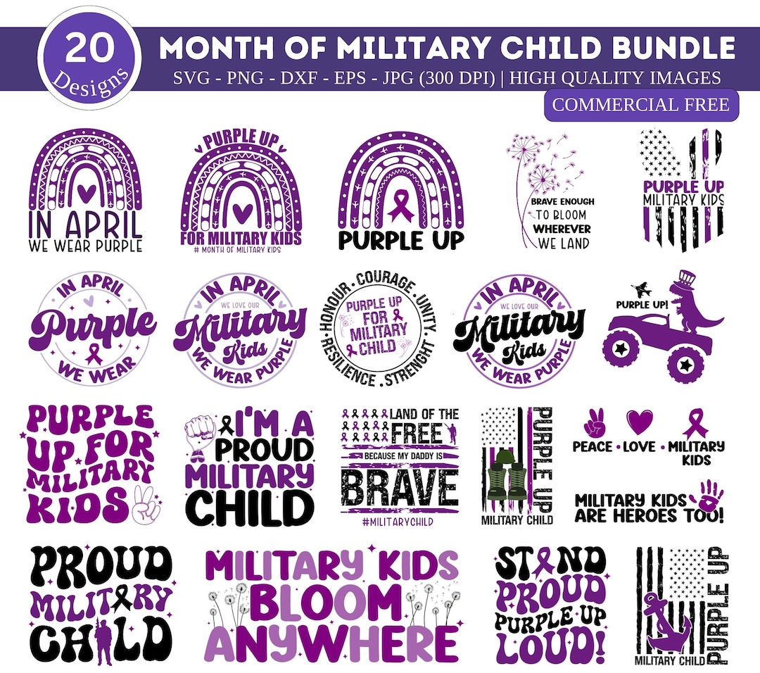 Military Child Month SVG PNG Bundle| Purple up for Military Kids Svg ...