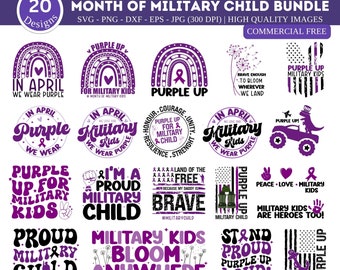 Military Child Svg Bundle / Purple up for Military Kids Svg / Month of ...