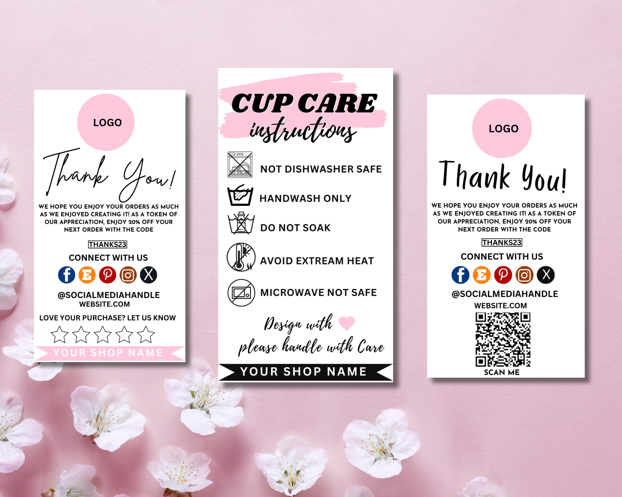 Editable Cup Care Card Template| Cup Care Label| Printable Tumbler Care ...