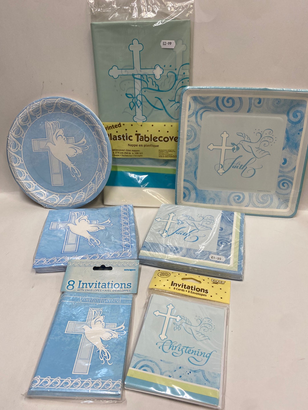 Baby Boy Christening Partyware: Dove & Cross Plates, Napkins ...