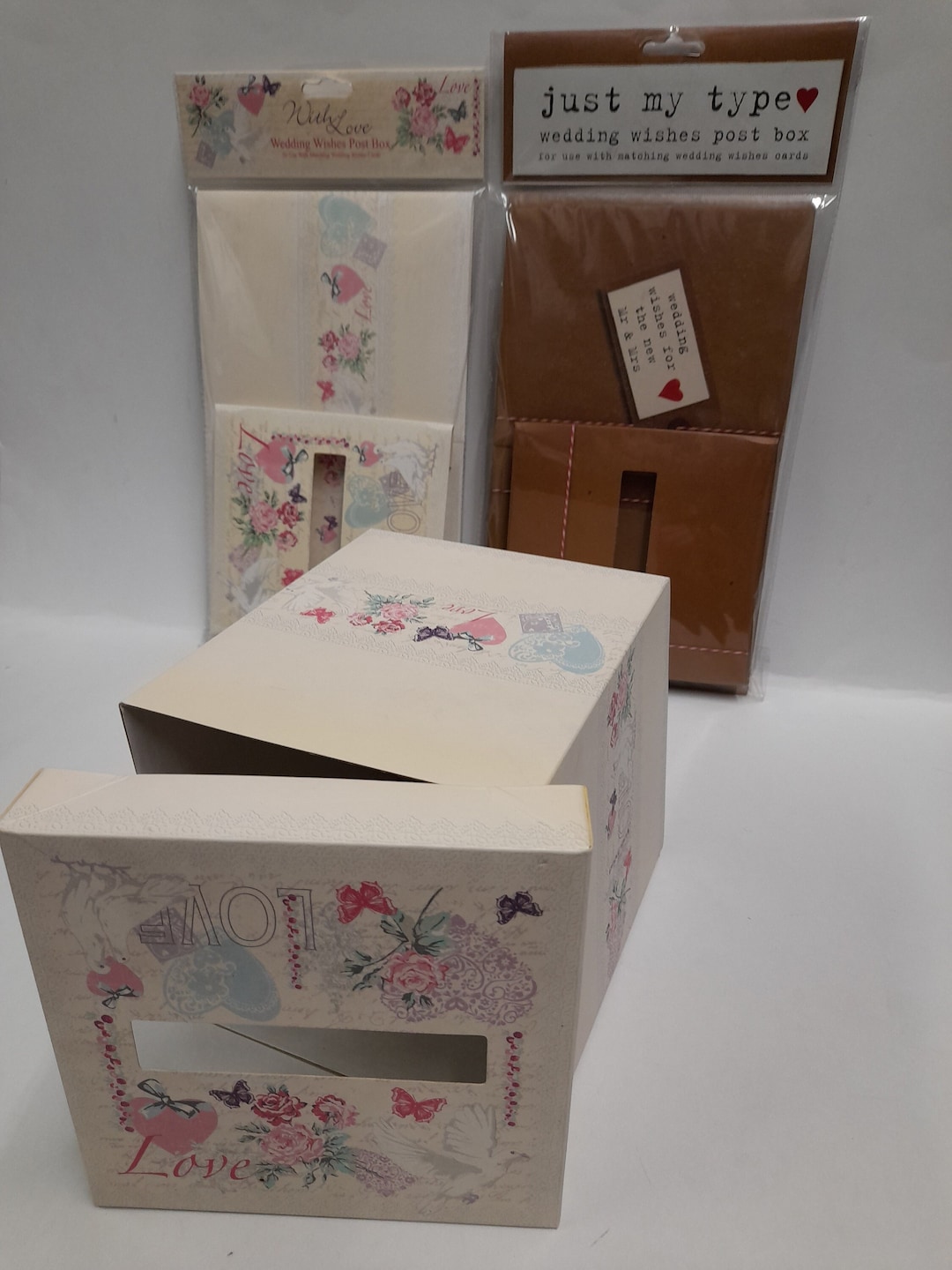 Small Wedding Wishes Boxes in 2 Designs Featuring Rustic Just My Type and Floral With Love ...