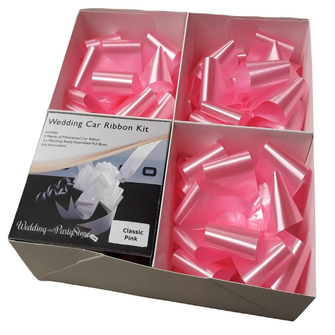 Classic Pink Wedding Car Ribbon Kit With 3 Ready Assembled Matching ...