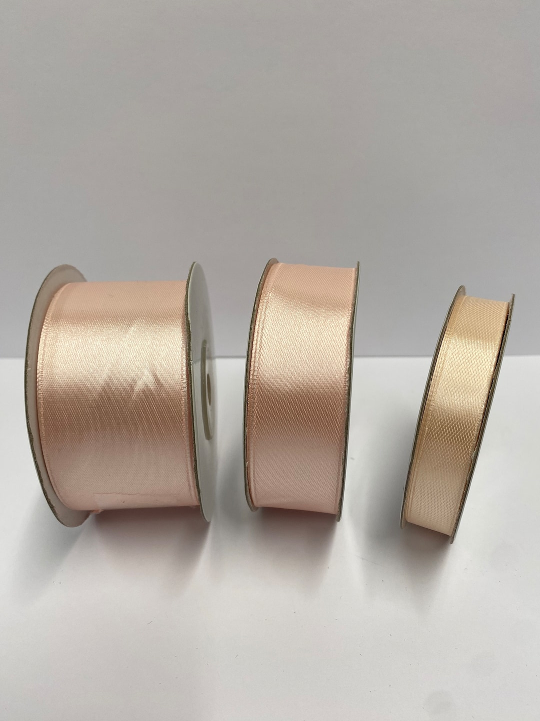 25 Metres Light Peach Satin Ribbon Rolls in Sizes 12mm and 38mm. Single ...