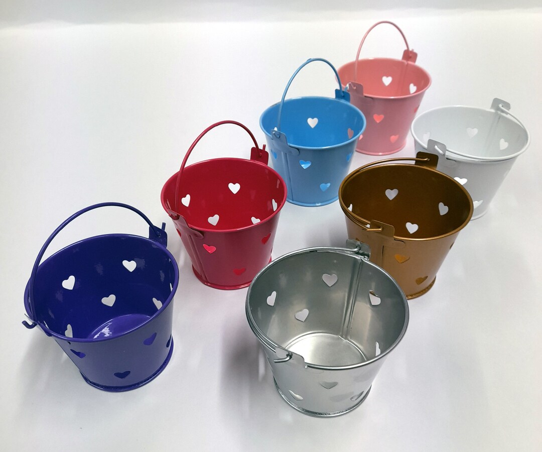 Mini Metal Buckets/pails With Heart Cut Outs in White, Silver, Gold ...