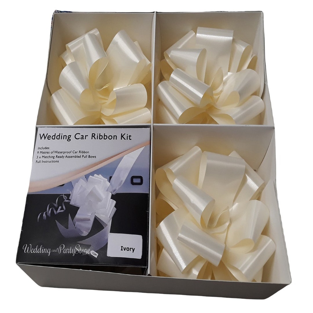 Ivory Wedding Car Ribbon Kit With 3 Ready Assembled Matching Pull Bows ...