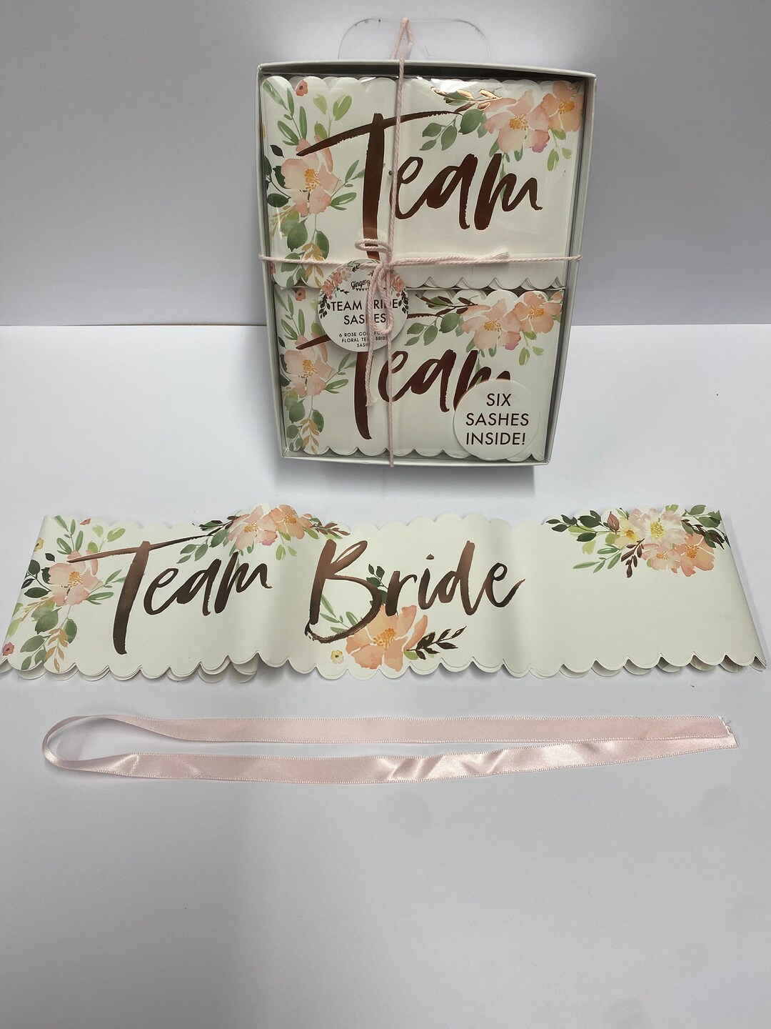 Team Bride Rose Gold Foiled Floral Sashes. Team Bride Sashes. Hen Night ...