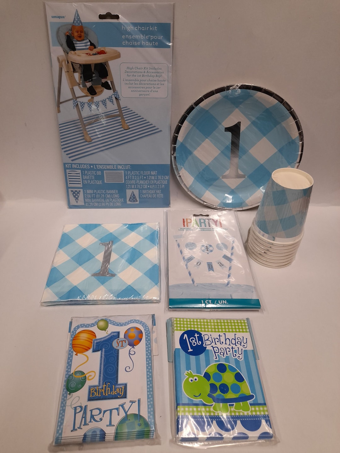 Blue Gingham 1st Birthday Partyware: Plates, Cups, Napkins - Etsy