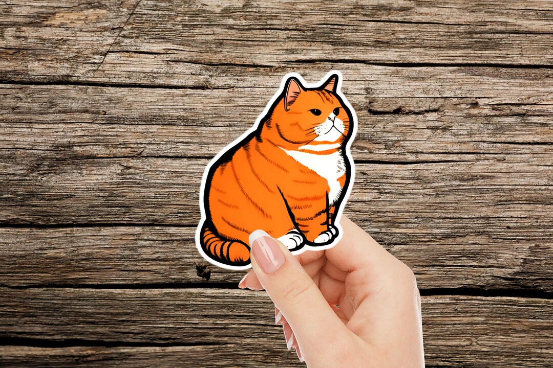 Fat Orange Tabby Cat Sticker Water-resistant Vinyl Sticker Laptop ...