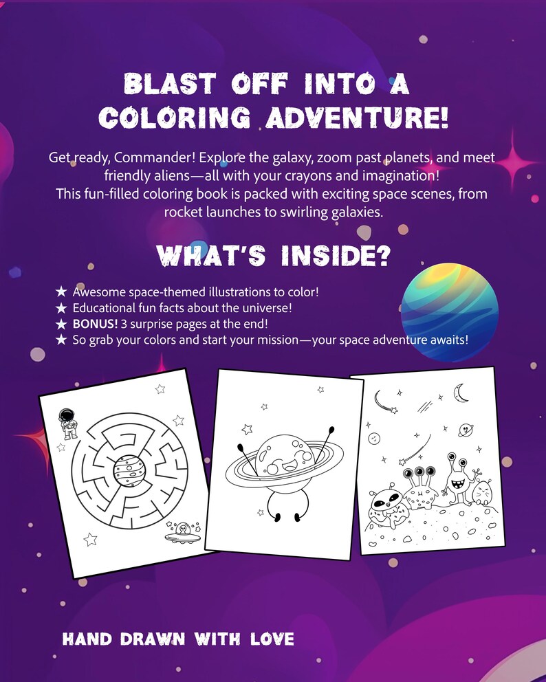 Space Adventures - Educational Coloring Book for Kids - Etsy