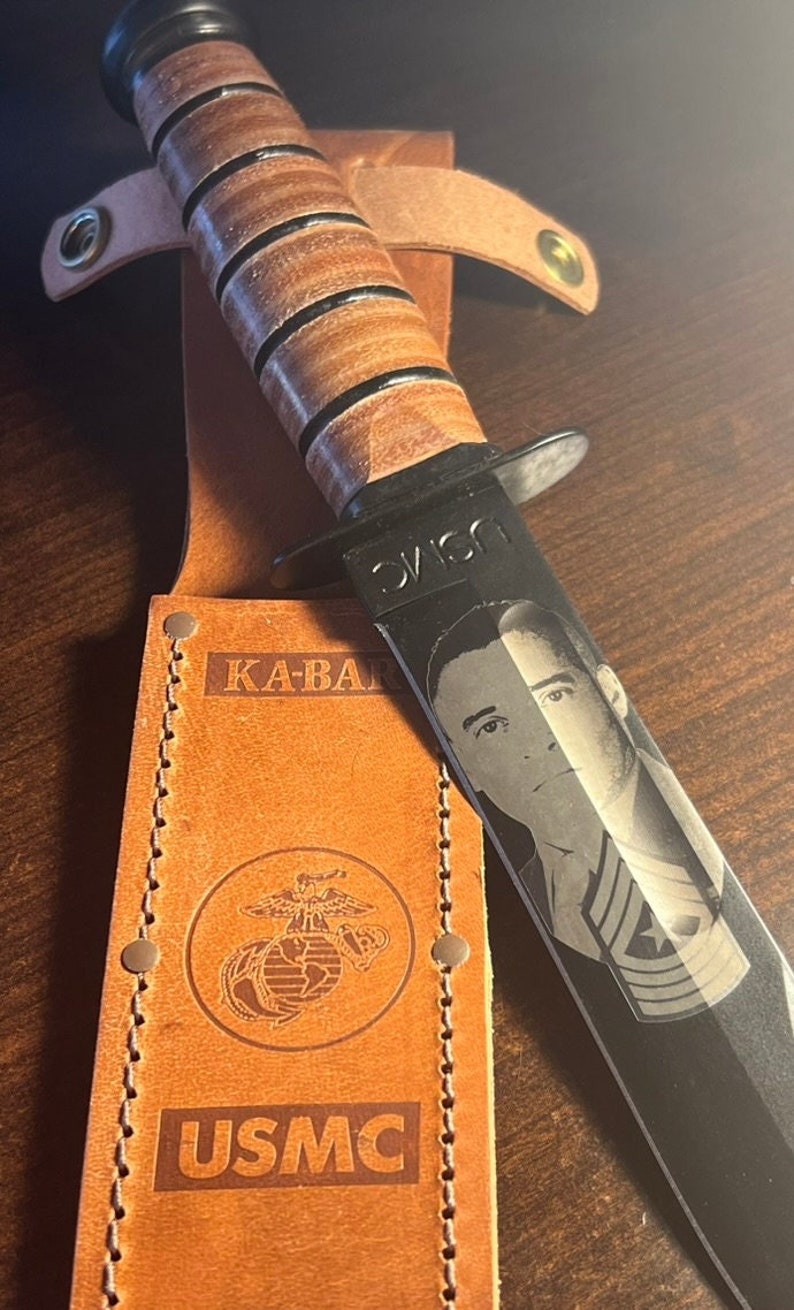 USMC, Authentic Ka-bar, Olean NY Knife, Photograph Laser Engraved ...