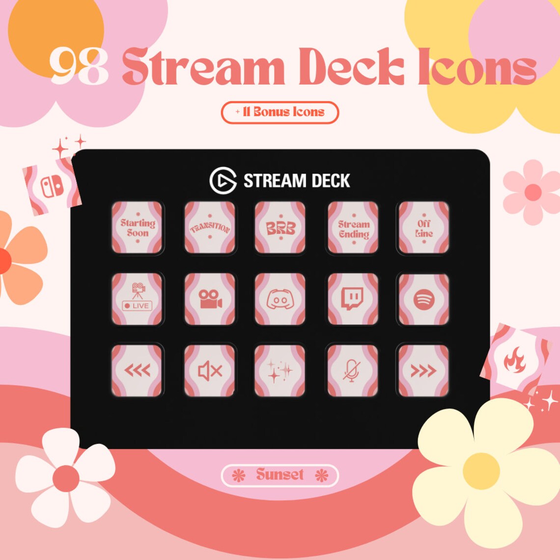 98 Sunset GROOVY Stream Deck Icons | Streamer | Twitch | Discord ...