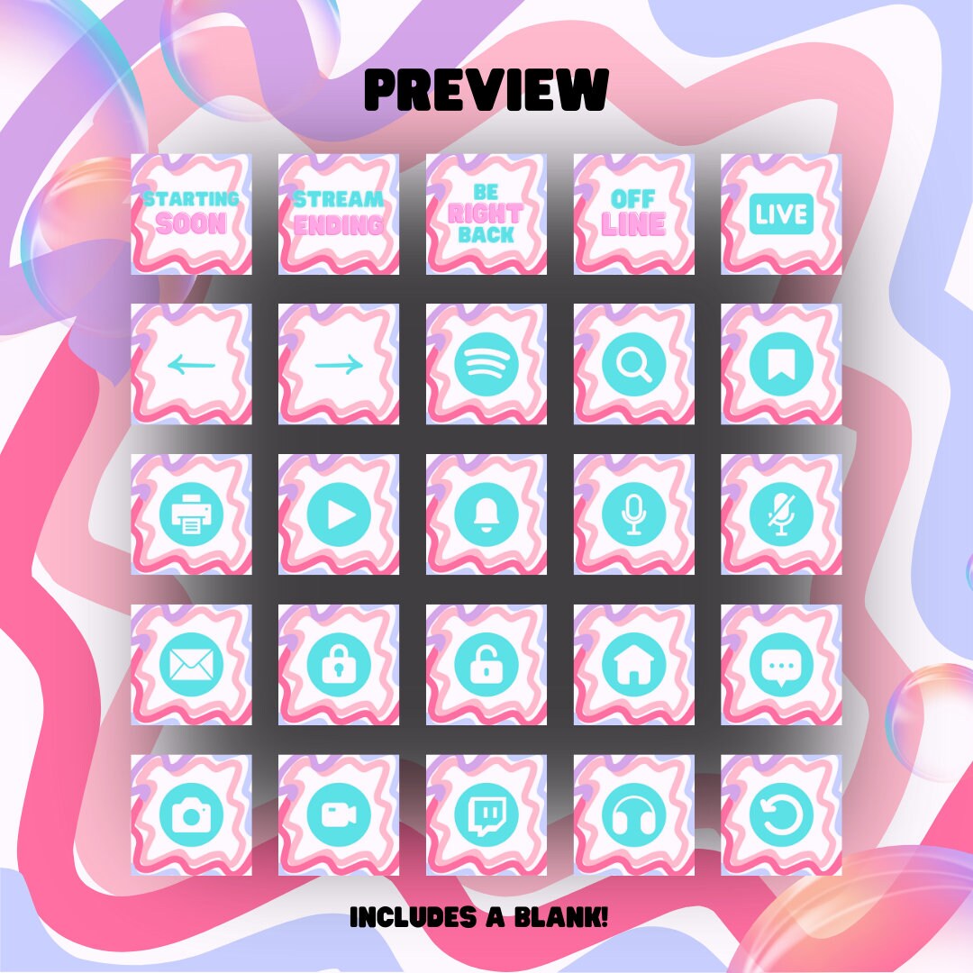 Bubble Burst Stream Deck Icons: 42 Pink Purple Blue Pngs (digital ...
