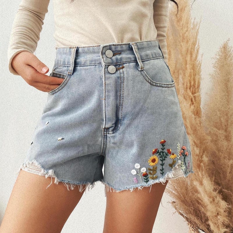 Embroidered Jeans - Etsy