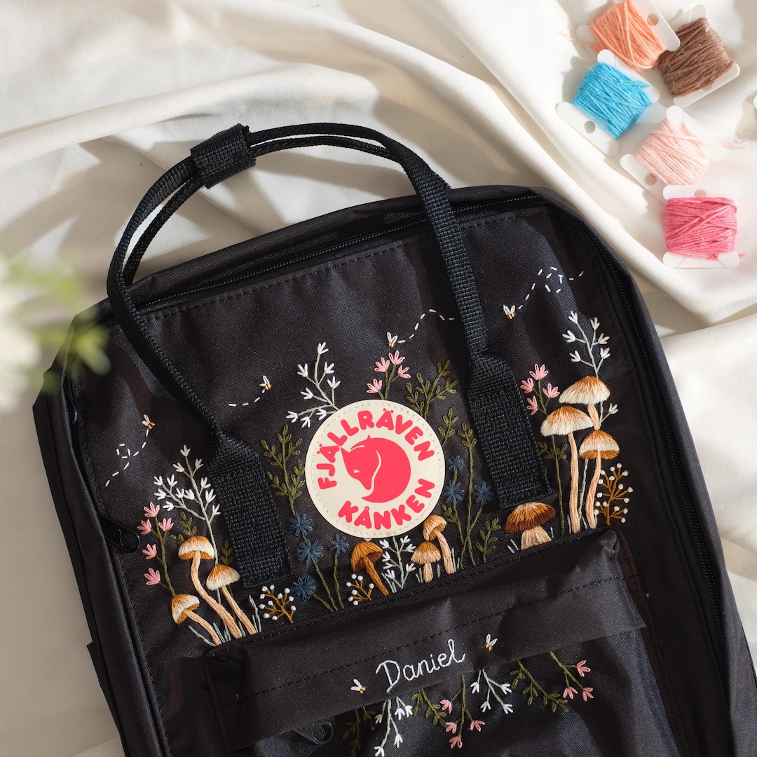 Custom Embroidered Backpack, Flower, Mushrooms Embroidered Fjallraven Kanken Custom, Mini ...