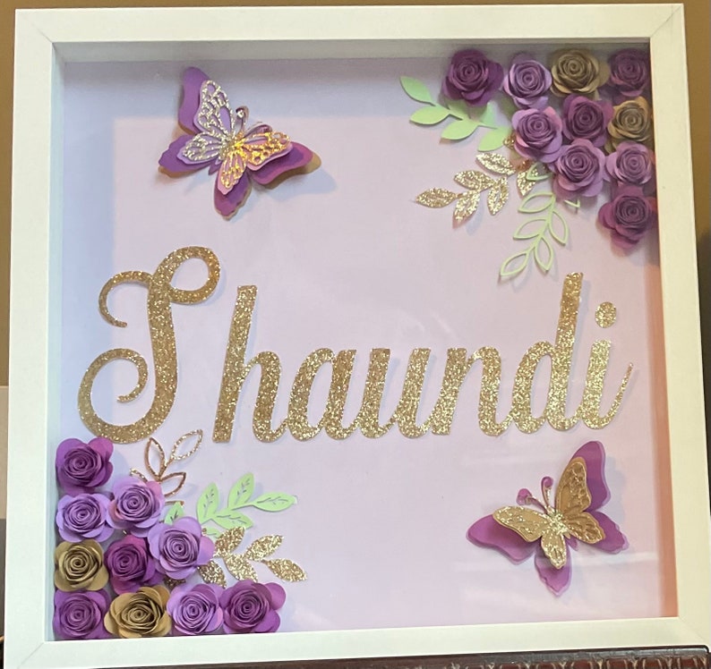 Personalized Name Shadow Box | Paper Rose Gift Box | Paper Flower ...