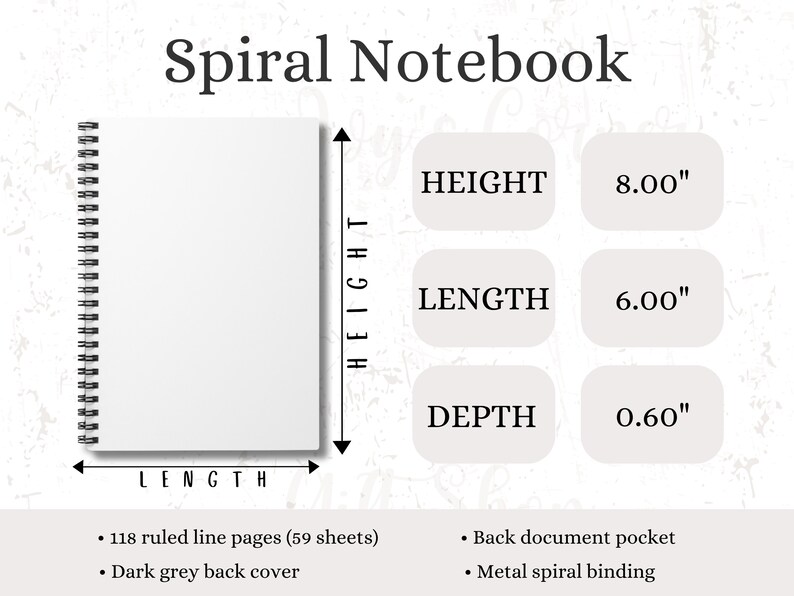 Spiral Notebook Size Chart, Size Chart Template for POD Product SPOKE ...