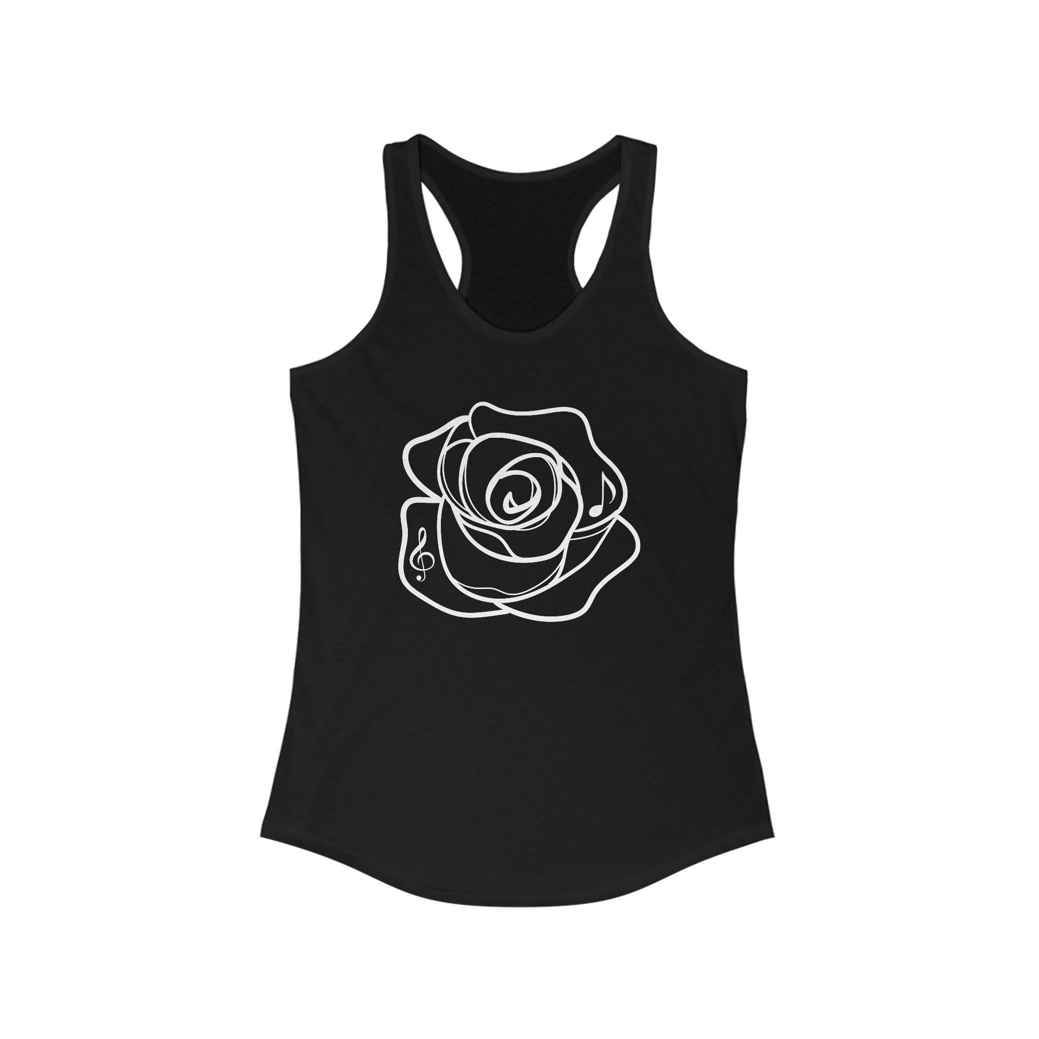 White Rose Tank Top Rose and Music Notes Women's Black Racerback Tanks ...