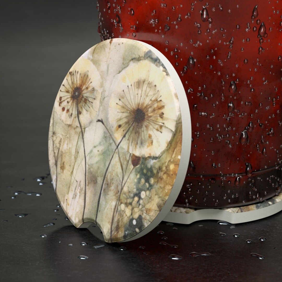 Cottagecore Dandelion Car Coasters Set of 2, Rustic Dandelion Flower ...