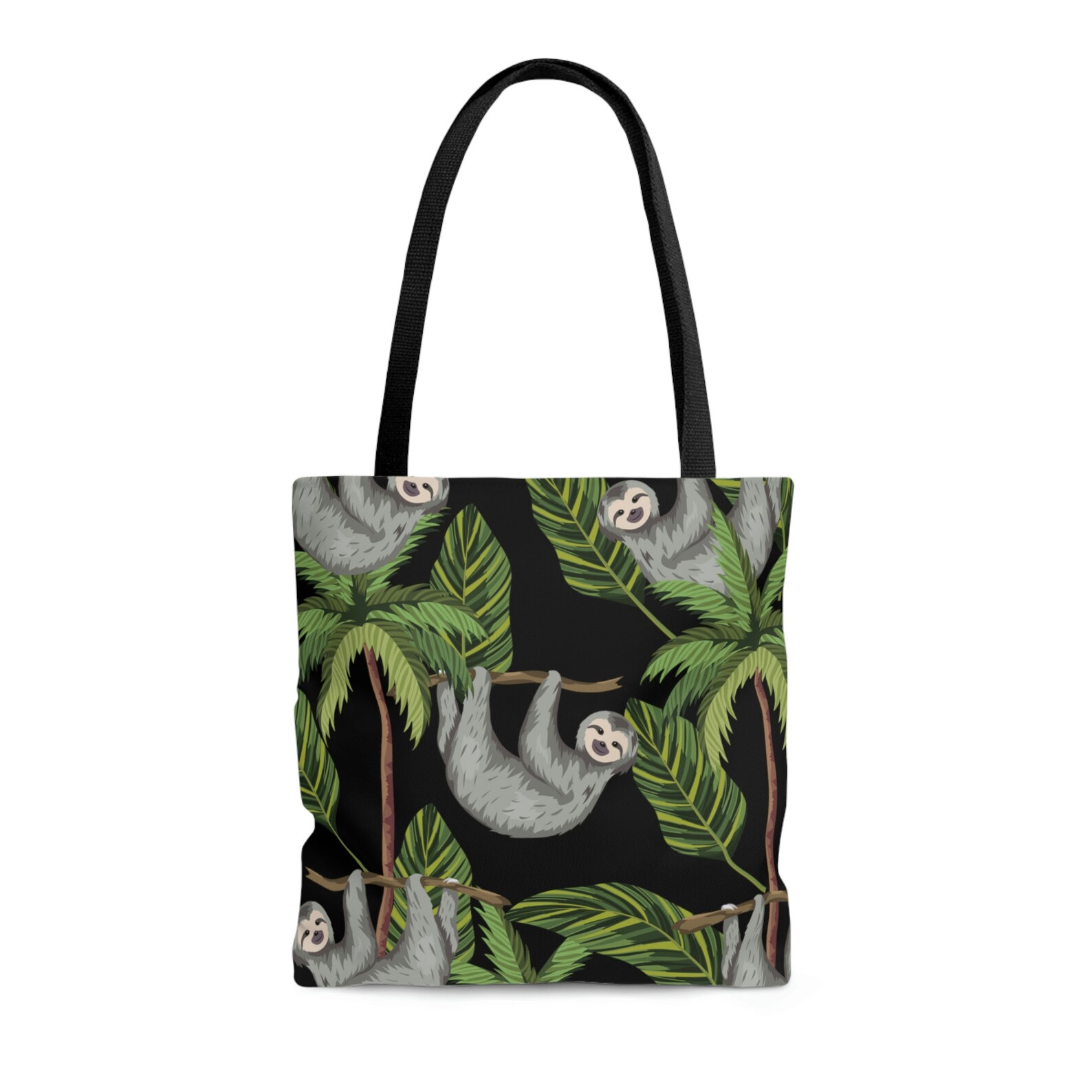 Tropical Sloths Tote Bag Sloths & Palm Trees Black Medium Tote Beach ...