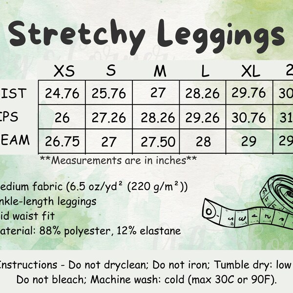 Leggings Size Chart - Etsy
