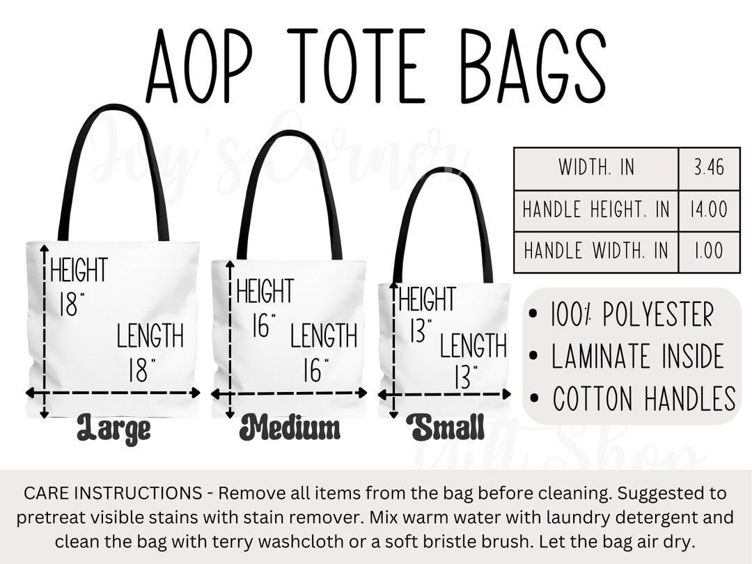 Tote Bag Size Chart Template for POD Etsy Tools, AOP Tote Bags Size Guide, Tote Bag Size Chart ...