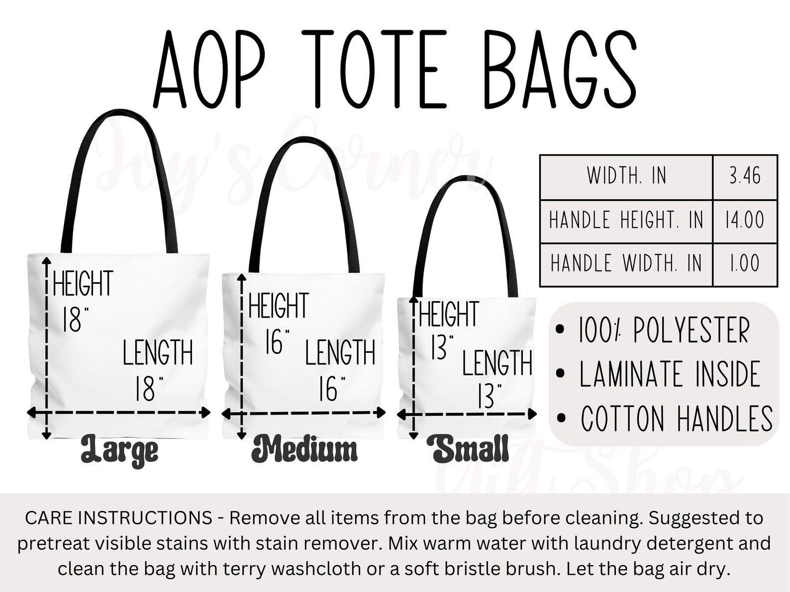 Tote Bag Size Chart Template for POD Etsy Tools, AOP Tote Bags Size ...