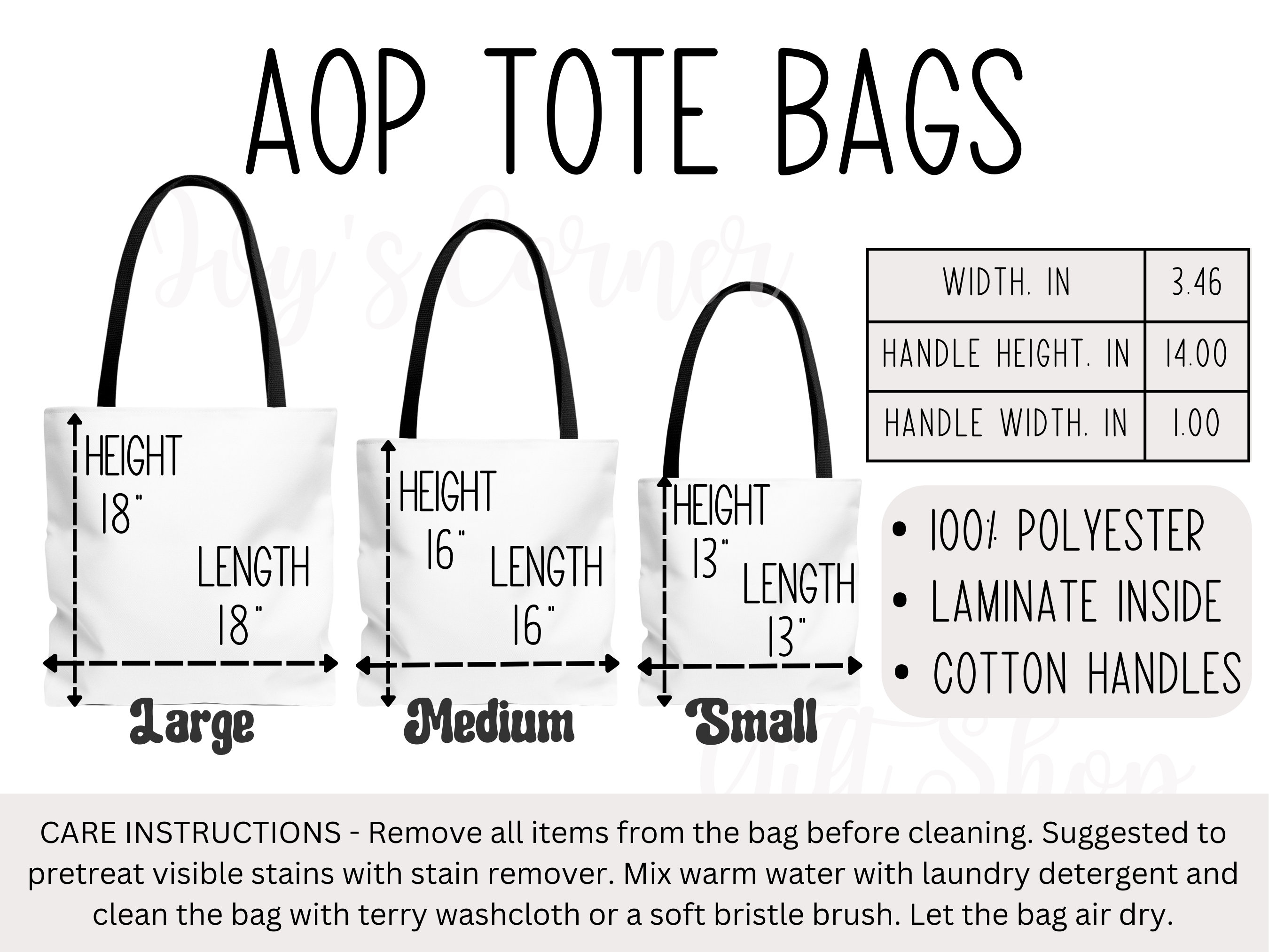 Tote Bag Size Chart Template for POD Etsy Tools, AOP Tote Bags Size ...