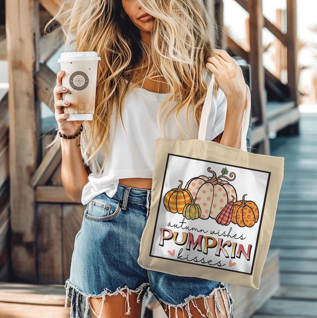Autumn Wishes Pumpkin Kisses Tote Bag Gift for Fall Eco Friendly ...