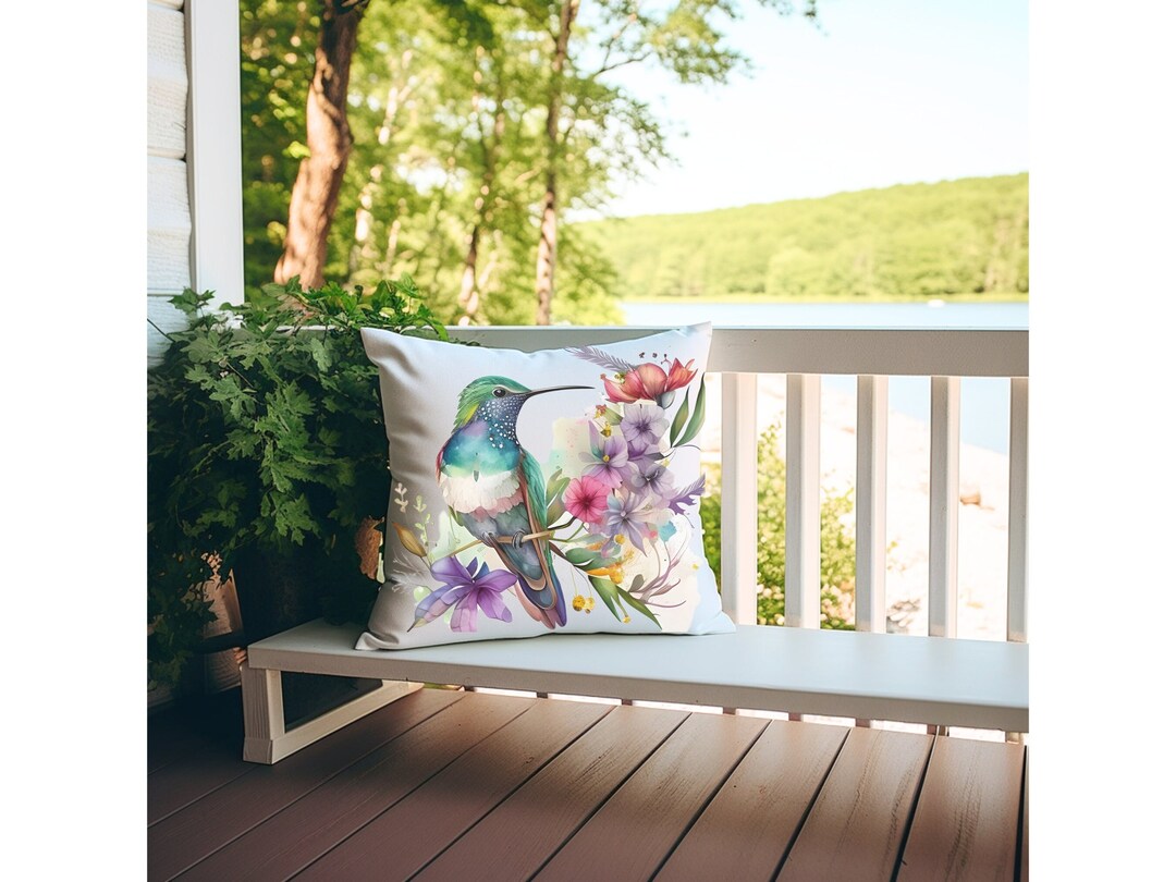 Hummingbird Outdoor Pillows Watercolor Hummingbird Outdoor Throw Pillow ...
