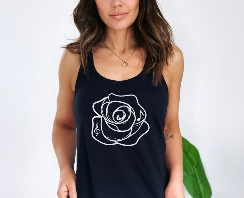 White Rose Tank Top Rose and Music Notes Women's Black Racerback Tanks ...