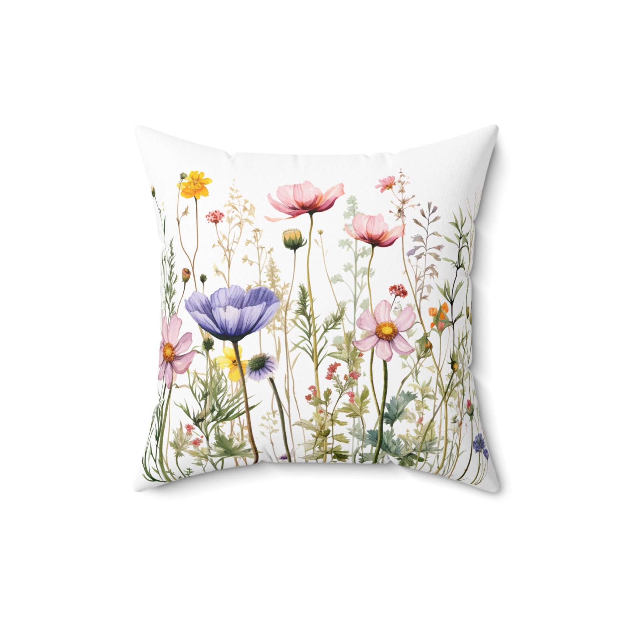 Watercolor Botanical Pillows Pretty Wildflowers White Throw Pillow ...