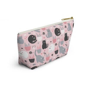Cats & Botanicals Pouch Cute Cat Pink Zip Top Pouch W T Bottom in Small ...