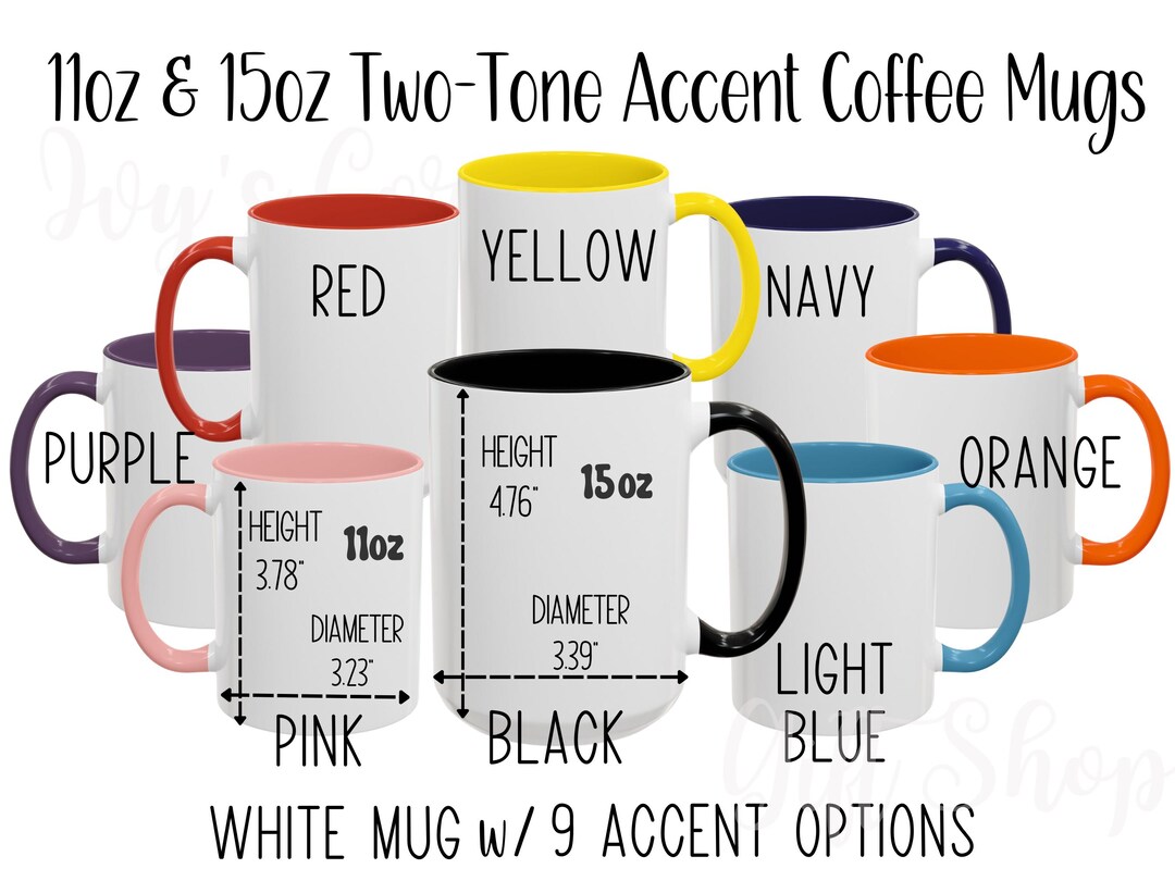 Accent Mug Size Chart and Color Chart for 11oz and 15 Oz, 8 Color ...